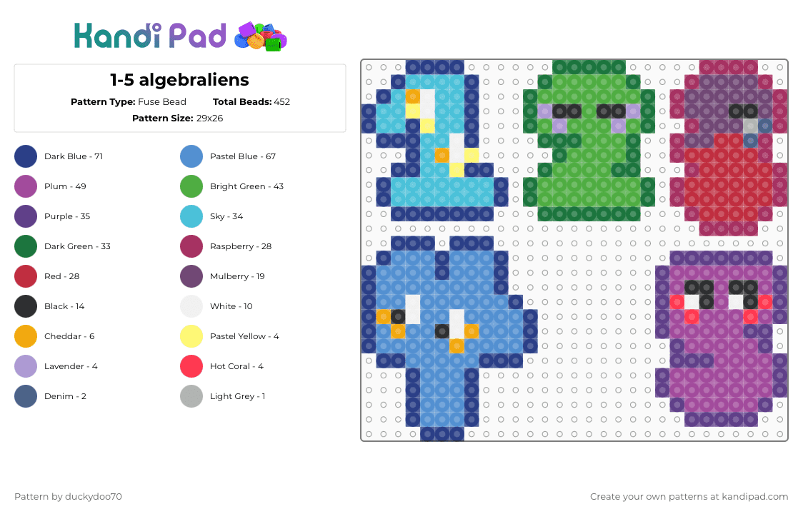 1-5 algebraliens Fuse Bead Pattern - Kandi Pad | Kandi Patterns, Fuse ...