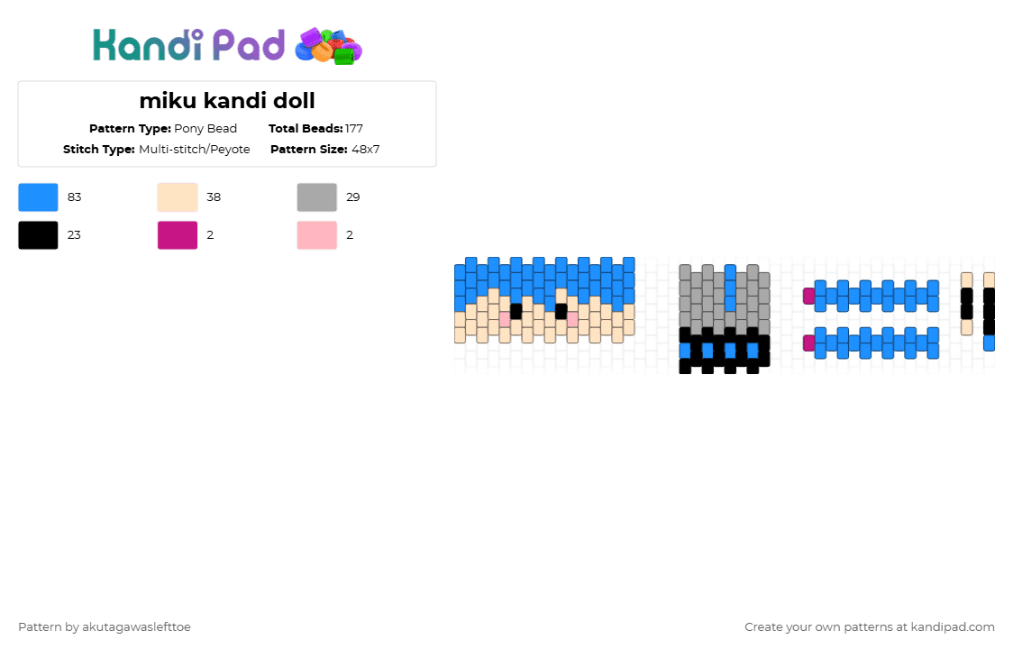 Miku kandi doll Pony Bead Pattern - Kandi Pad | Kandi Patterns, Fuse ...