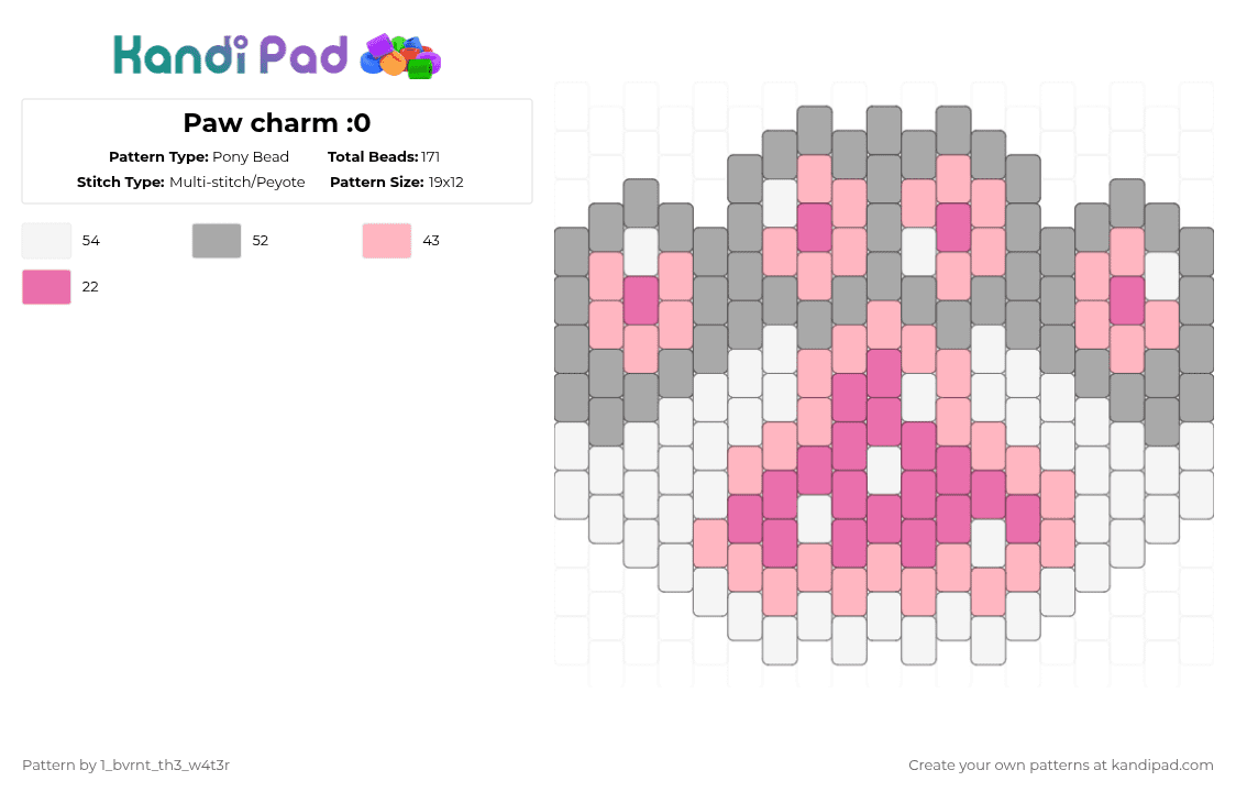 Paw charm :0 Pony Bead Pattern - Kandi Pad | Kandi Patterns, Fuse Bead ...