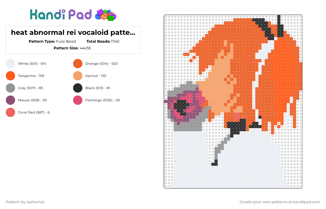 Heat abnormal rei vocaloid pattern (w/o bg) Fuse Bead Pattern - Kandi ...