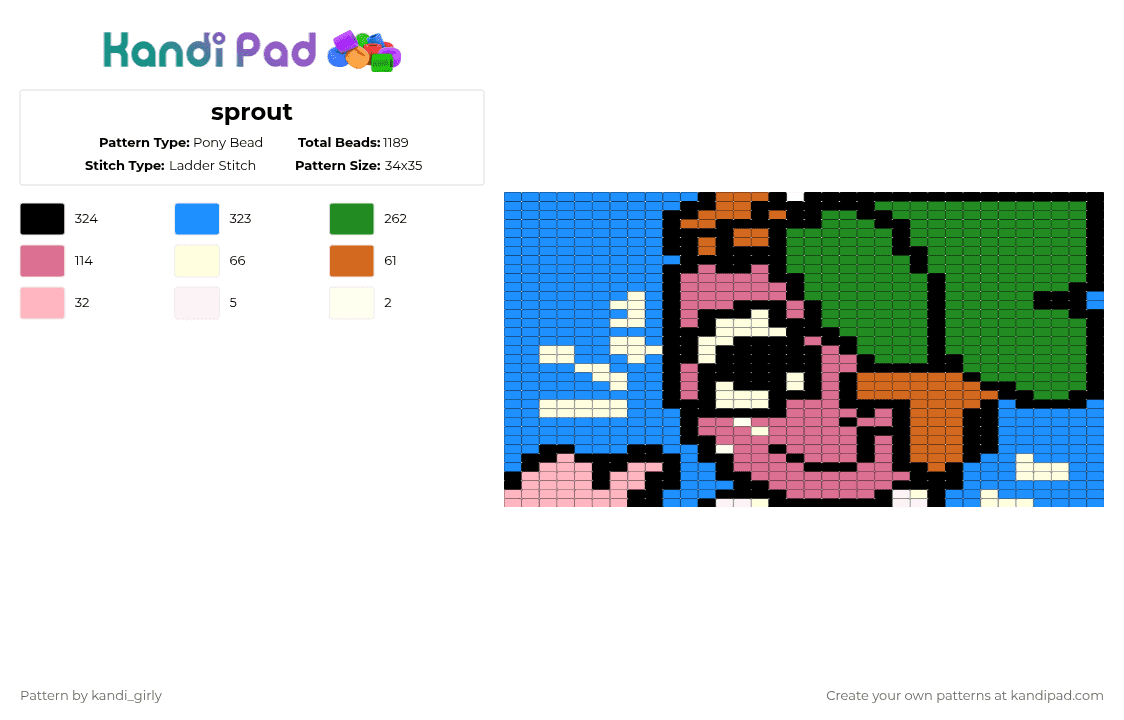 Sprout Pony Bead Pattern - Kandi Pad | Kandi Patterns, Fuse Bead ...