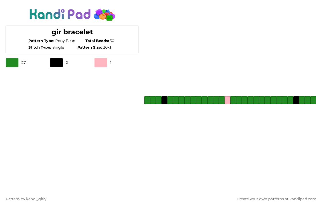 Gir bracelet Pony Bead Pattern - Kandi Pad | Kandi Patterns, Fuse Bead ...