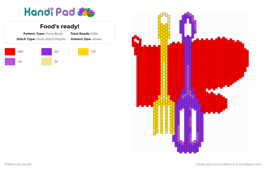 Food's ready! Pony Bead Pattern - Kandi Pad | Kandi Patterns, Fuse Bead ...