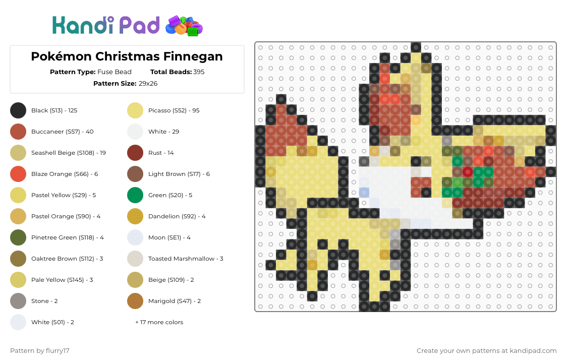 Pokémon Christmas Finnegan Fuse Bead Pattern - Kandi Pad | Kandi ...