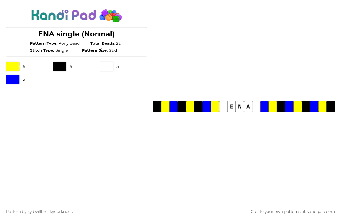 ENA single (Normal) Pony Bead Pattern - Kandi Pad | Kandi Patterns ...