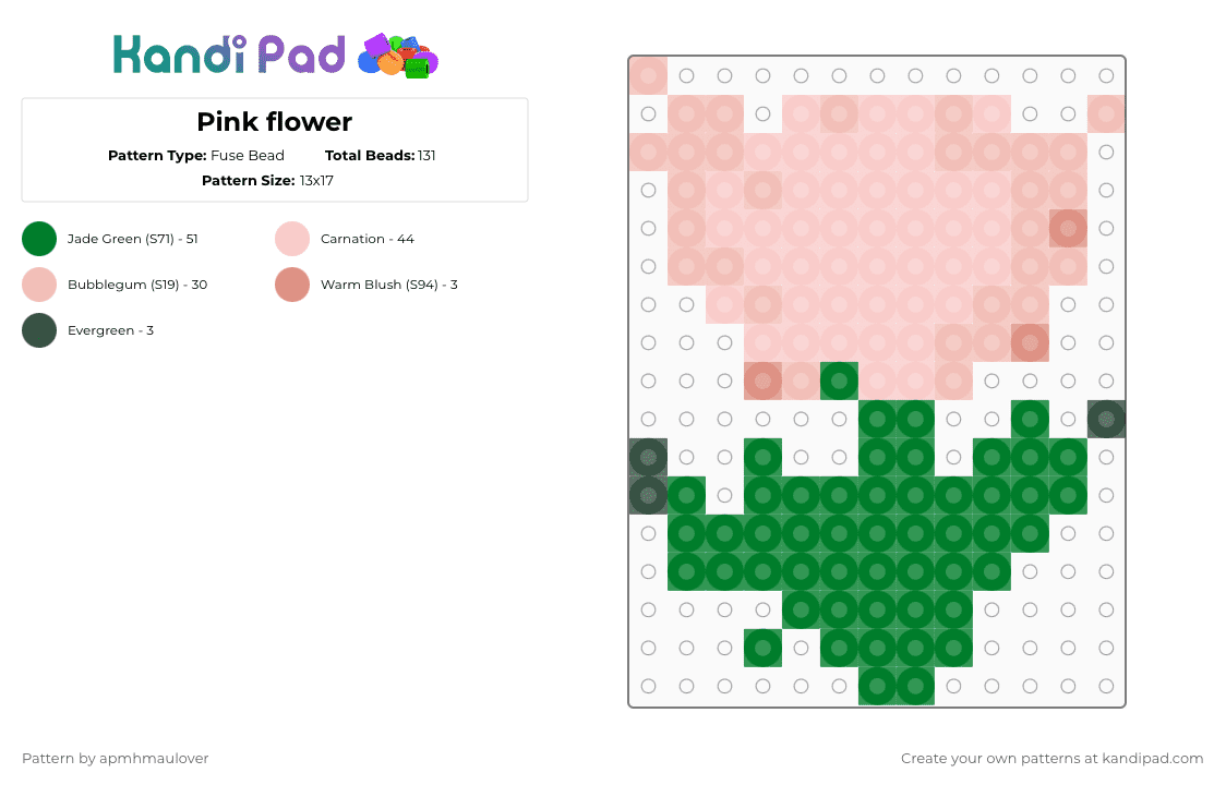 Pink flower Fuse Bead Pattern - Kandi Pad | Kandi Patterns, Fuse Bead ...