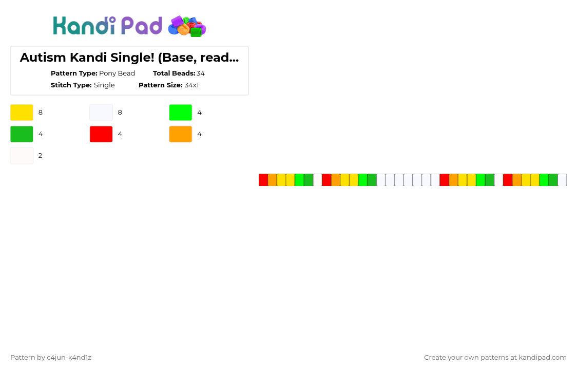 Autism Kandi Single! (Base, read desc.) Pony Bead Pattern - Kandi Pad ...