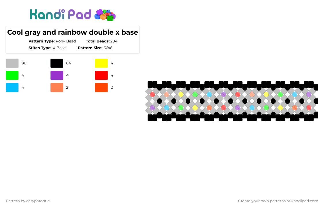 Cool gray and rainbow double x base Pony Bead Pattern - Kandi Pad ...