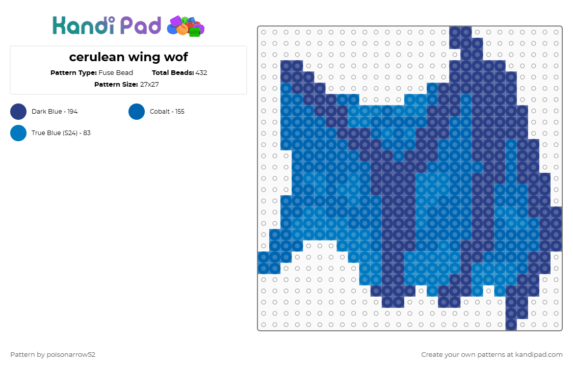 Cerulean wing wof Fuse Bead Pattern - Kandi Pad | Kandi Patterns, Fuse ...