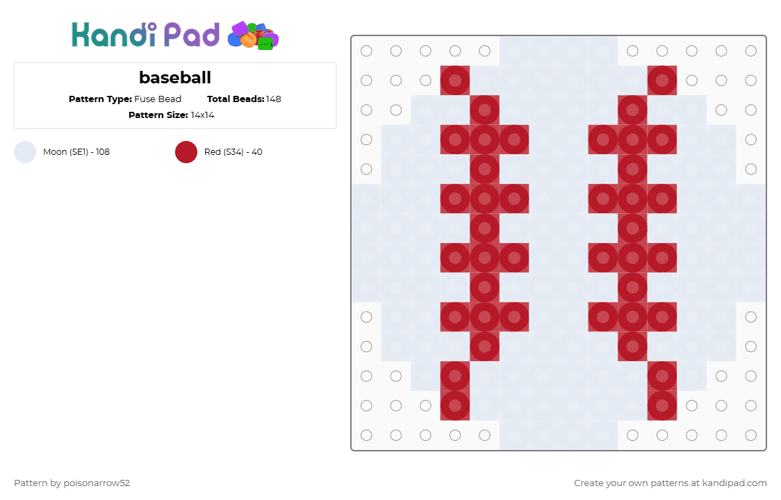 Baseball Fuse Bead Pattern - Kandi Pad | Kandi Patterns, Fuse Bead ...