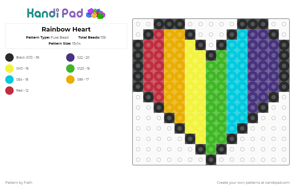 Rainbow Heart Fuse Bead Pattern - Kandi Pad | Kandi Patterns, Fuse Bead ...
