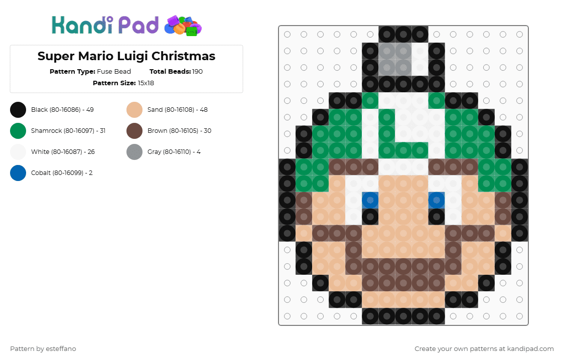 Super Mario Luigi Christmas Fuse Bead Pattern - Kandi Pad | Kandi ...