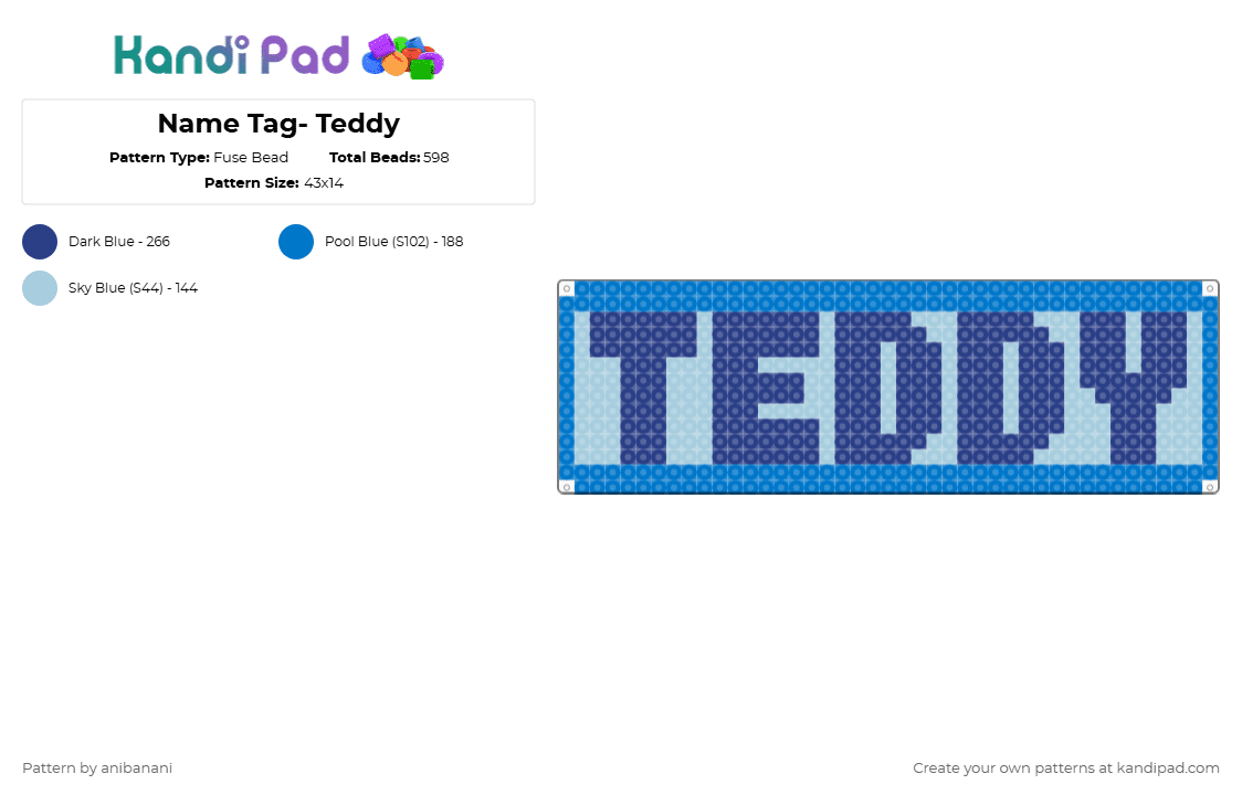 Name Tag- Teddy Fuse Bead Pattern - Kandi Pad | Kandi Patterns, Fuse ...
