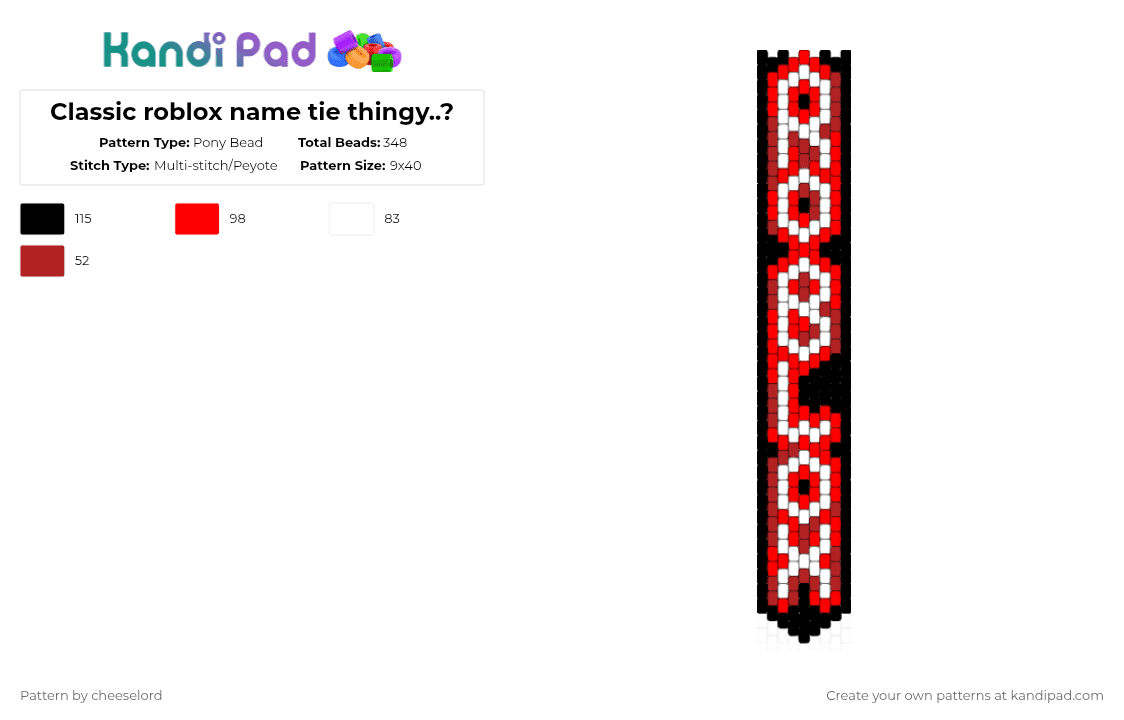 Classic roblox name tie thingy..? Pony Bead Pattern - Kandi Pad | Kandi ...