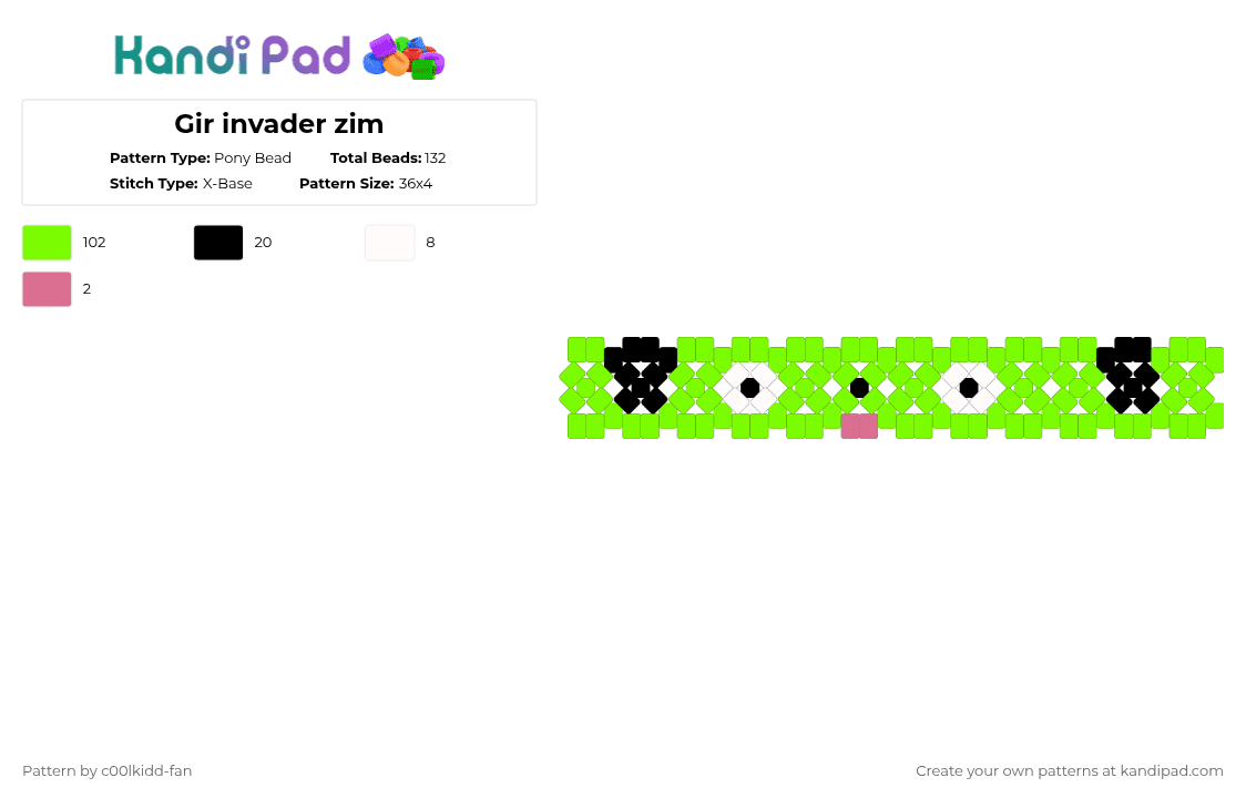 Gir invader zim Pony Bead Pattern - Kandi Pad | Kandi Patterns, Fuse ...