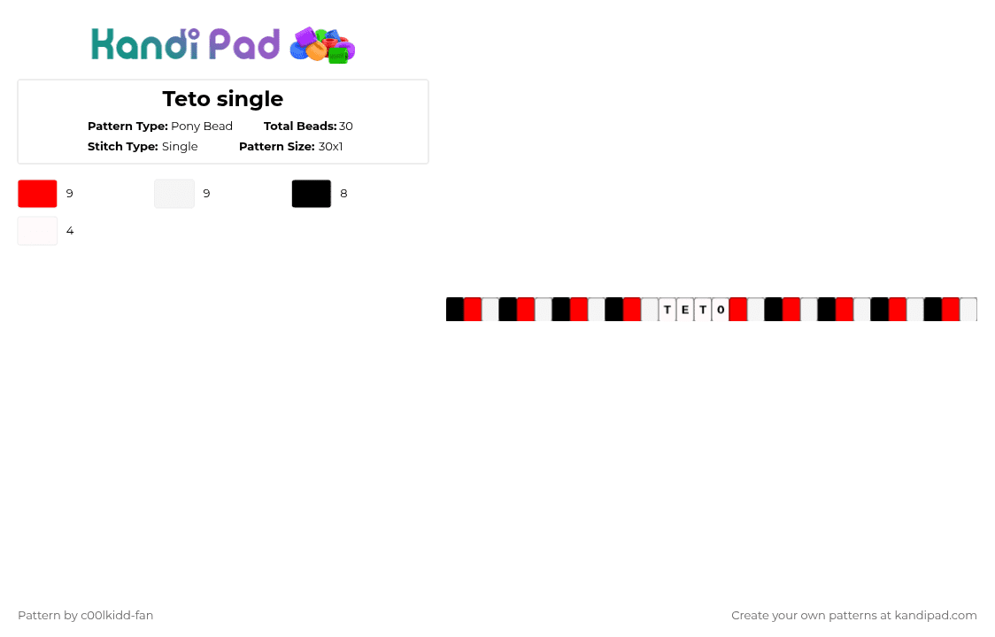 Teto single Pony Bead Pattern - Kandi Pad | Kandi Patterns, Fuse Bead ...