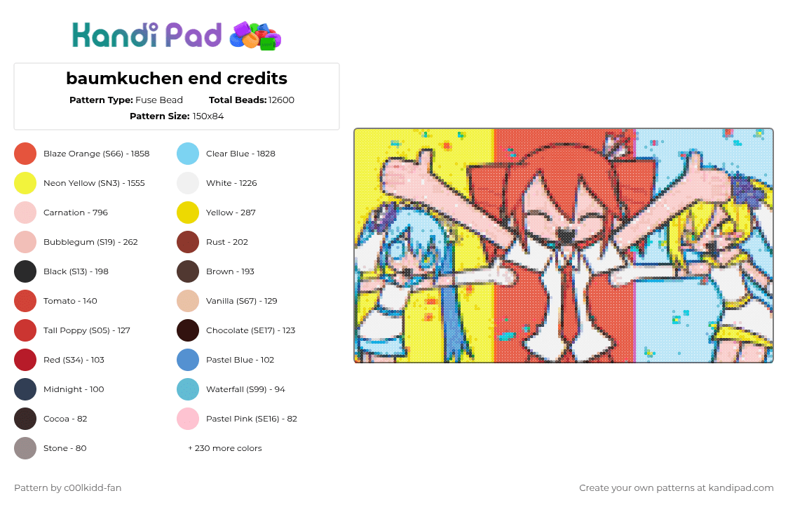 Baumkuchen end credits Fuse Bead Pattern - Kandi Pad | Kandi Patterns ...