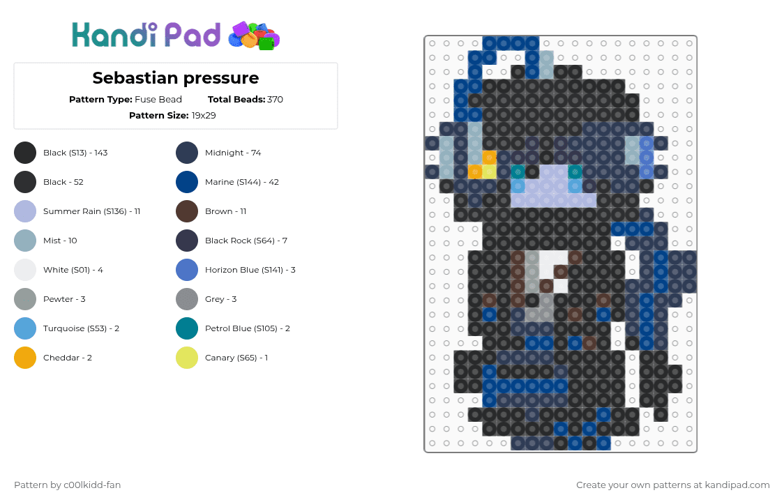 Sebastian pressure Fuse Bead Pattern - Kandi Pad | Kandi Patterns, Fuse ...
