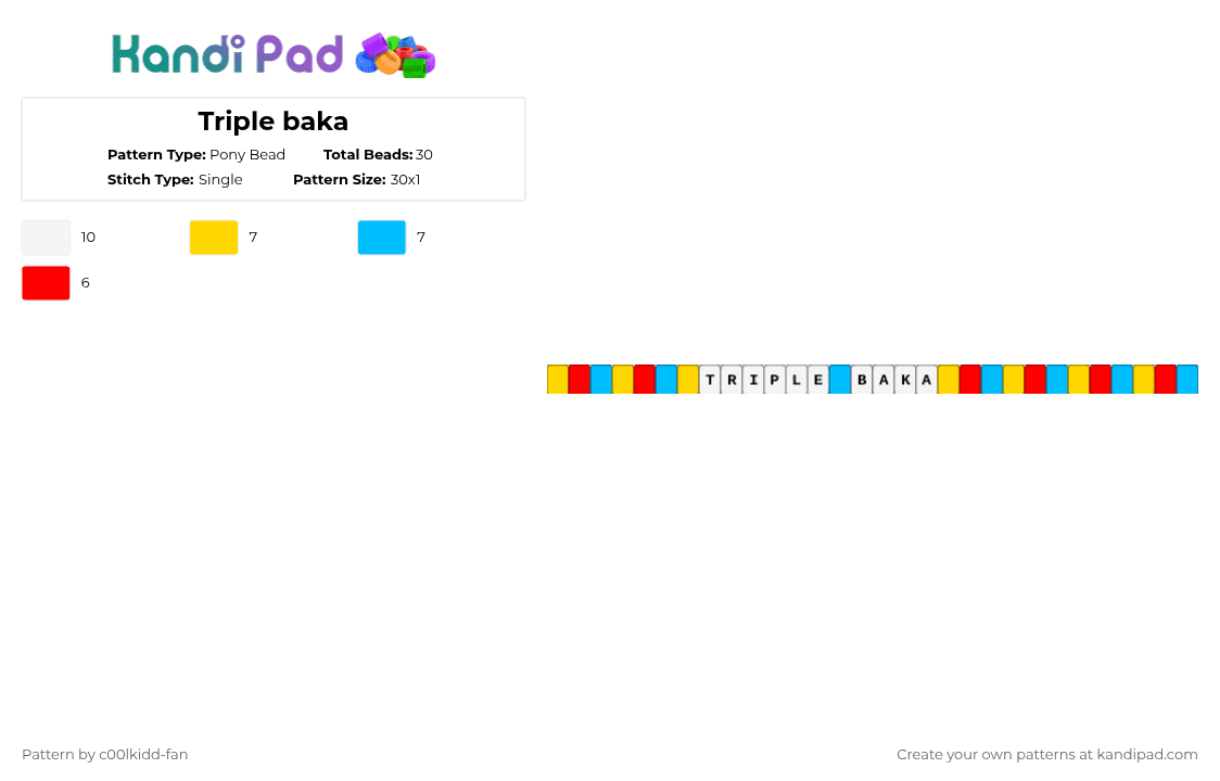 Triple baka Pony Bead Pattern - Kandi Pad | Kandi Patterns, Fuse Bead ...