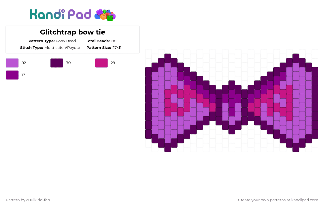 Glitchtrap bow tie Pony Bead Pattern - Kandi Pad | Kandi Patterns, Fuse ...