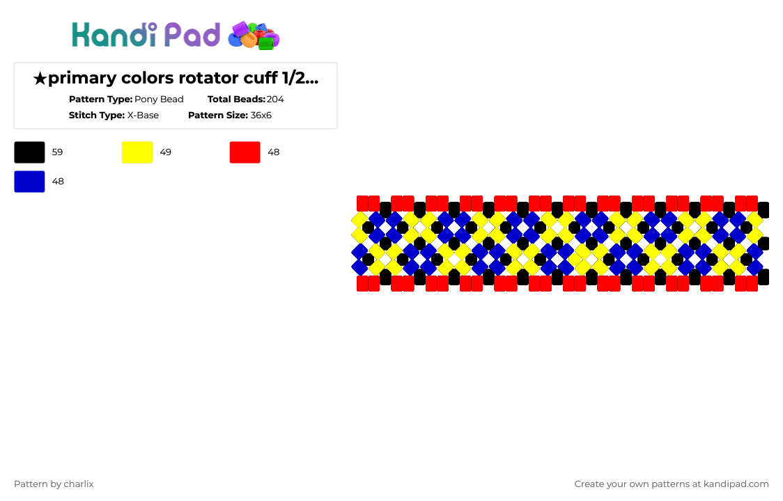 ★primary colors rotator cuff 1/2!!!★ Pony Bead Pattern - Kandi Pad ...