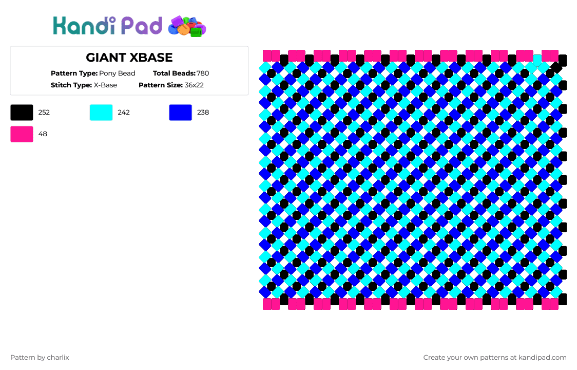 GIANT XBASE Pony Bead Pattern - Kandi Pad | Kandi Patterns, Fuse Bead ...