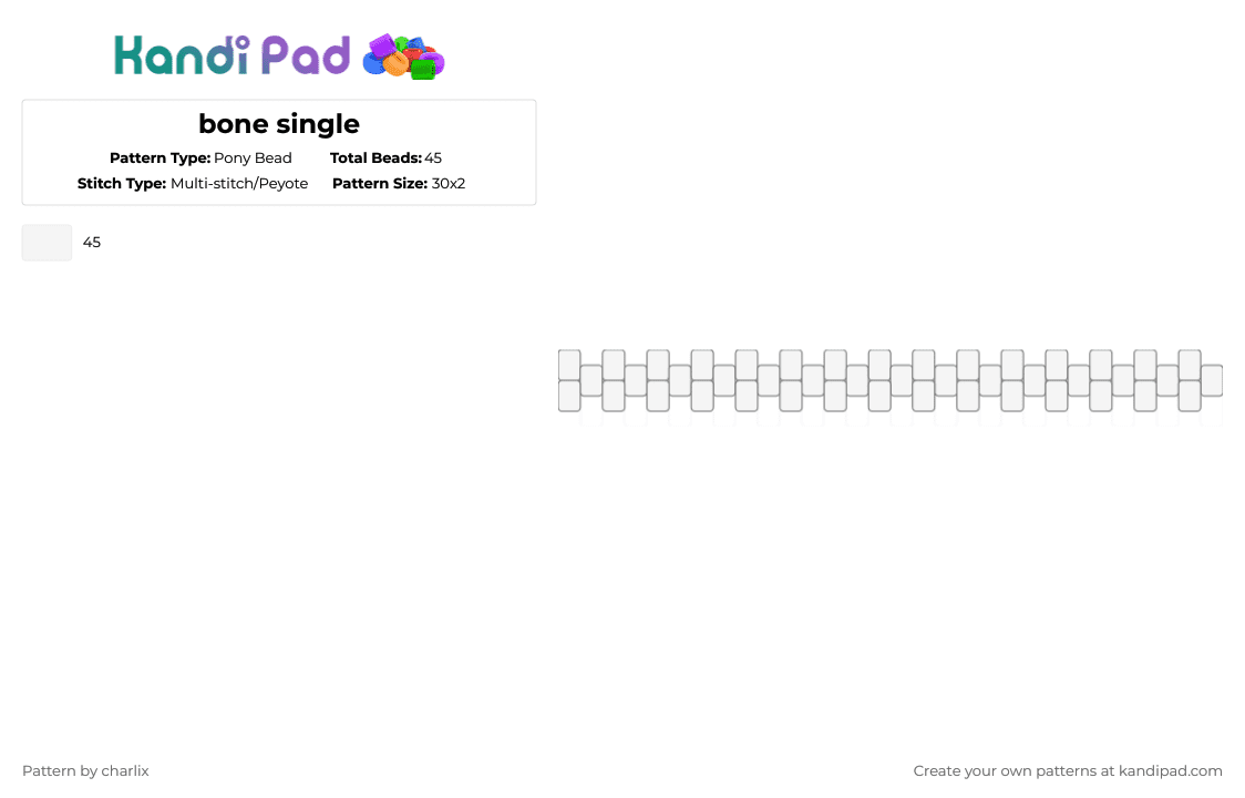 Bone single Pony Bead Pattern - Kandi Pad | Kandi Patterns, Fuse Bead ...