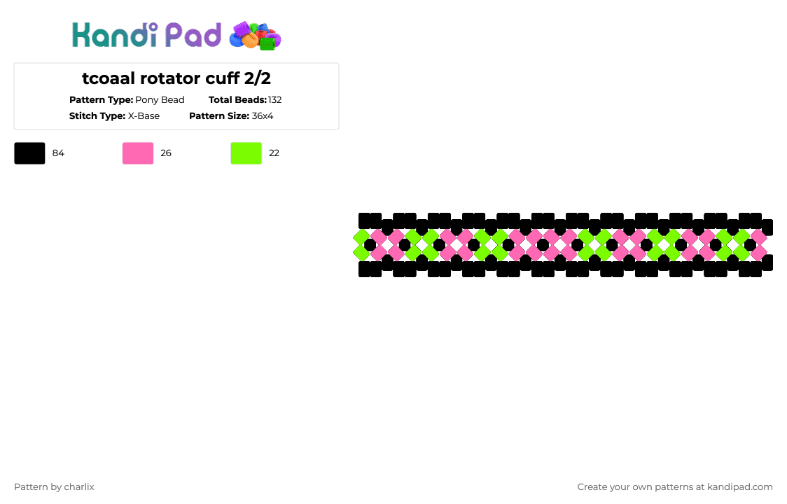Tcoaal rotator cuff 2/2 Pony Bead Pattern - Kandi Pad | Kandi Patterns ...
