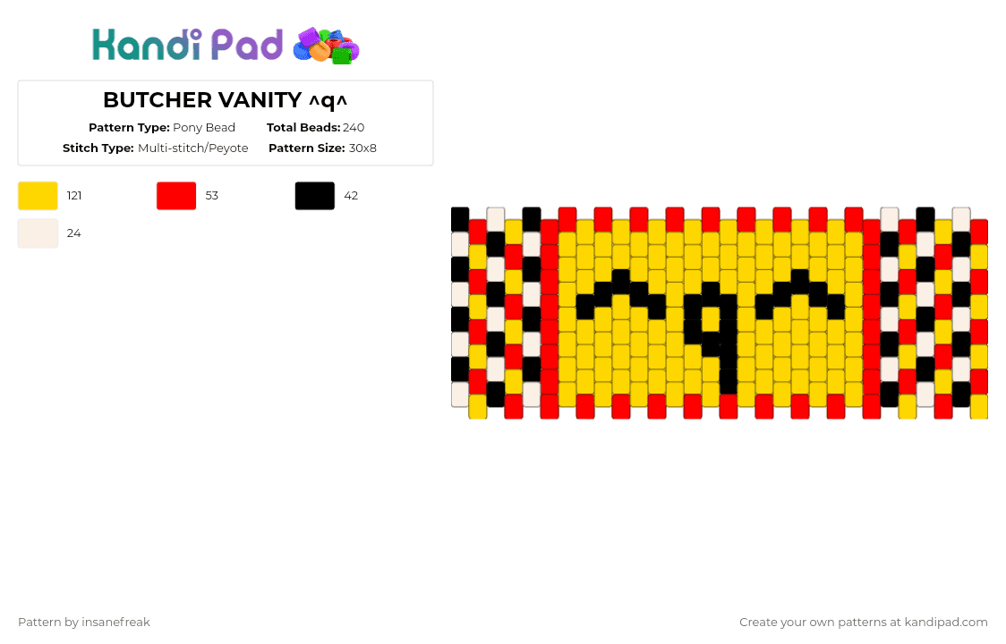 BUTCHER VANITY ^q^ Pony Bead Pattern - Kandi Pad | Kandi Patterns, Fuse ...