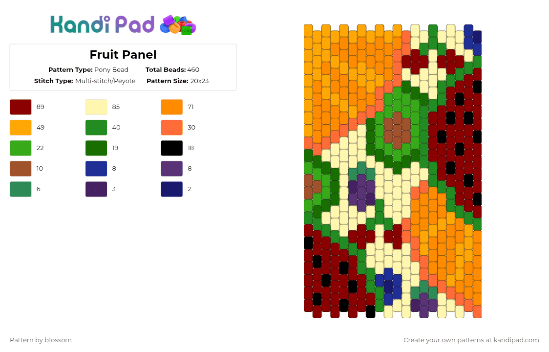Fruit Panel Pony Bead Pattern - Kandi Pad | Kandi Patterns, Fuse Bead ...