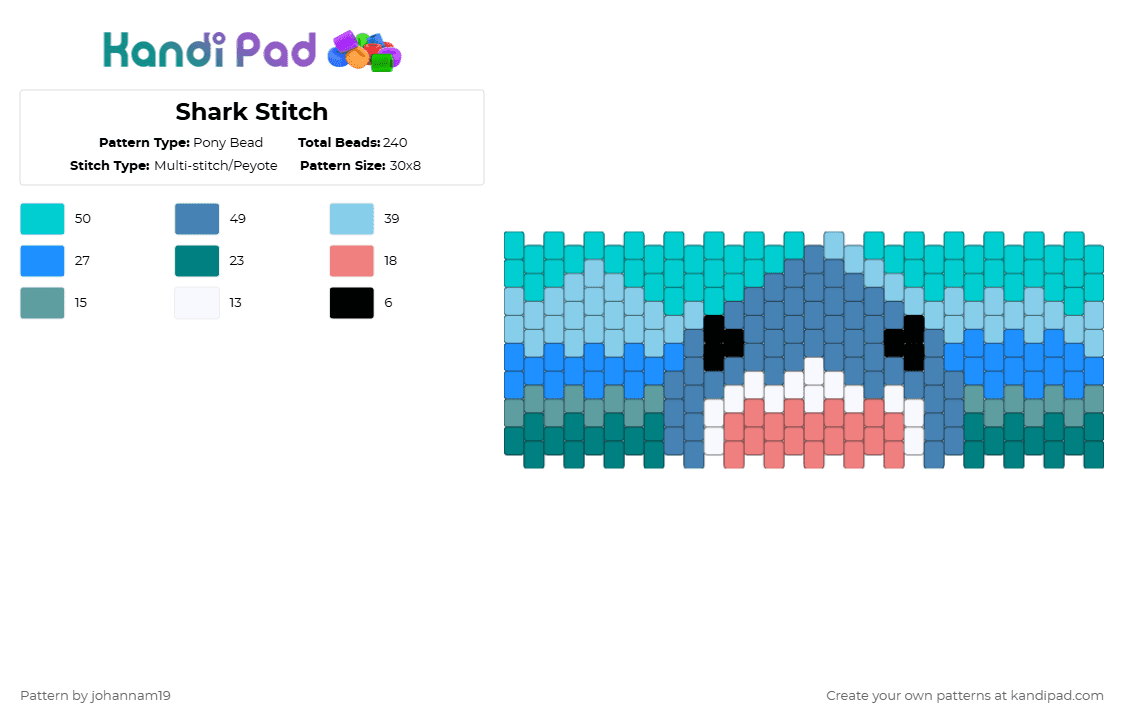 Shark Stitch Pony Bead Pattern - Kandi Pad | Kandi Patterns, Fuse Bead ...
