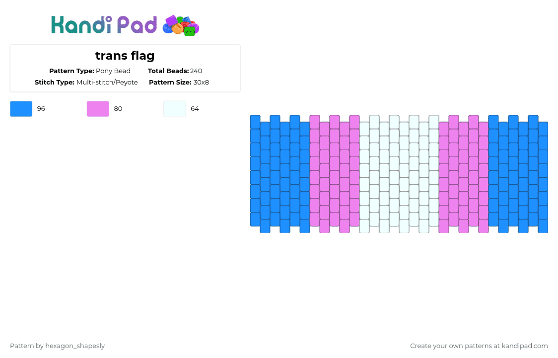 Trans flag Pony Bead Pattern - Kandi Pad | Kandi Patterns, Fuse Bead ...
