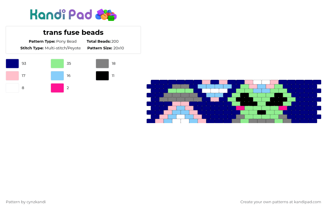 Trans fuse beads Pony Bead Pattern - Kandi Pad | Kandi Patterns, Fuse ...