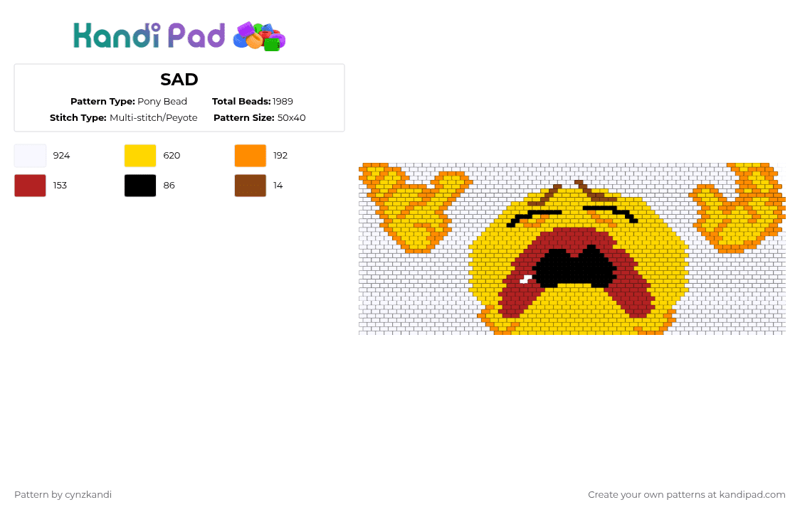 SAD Pony Bead Pattern - Kandi Pad | Kandi Patterns, Fuse Bead Patterns ...