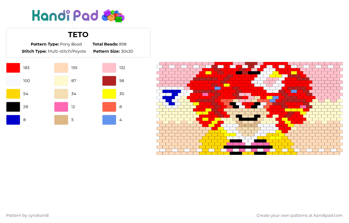 TETO Pony Bead Pattern - Kandi Pad | Kandi Patterns, Fuse Bead Patterns ...