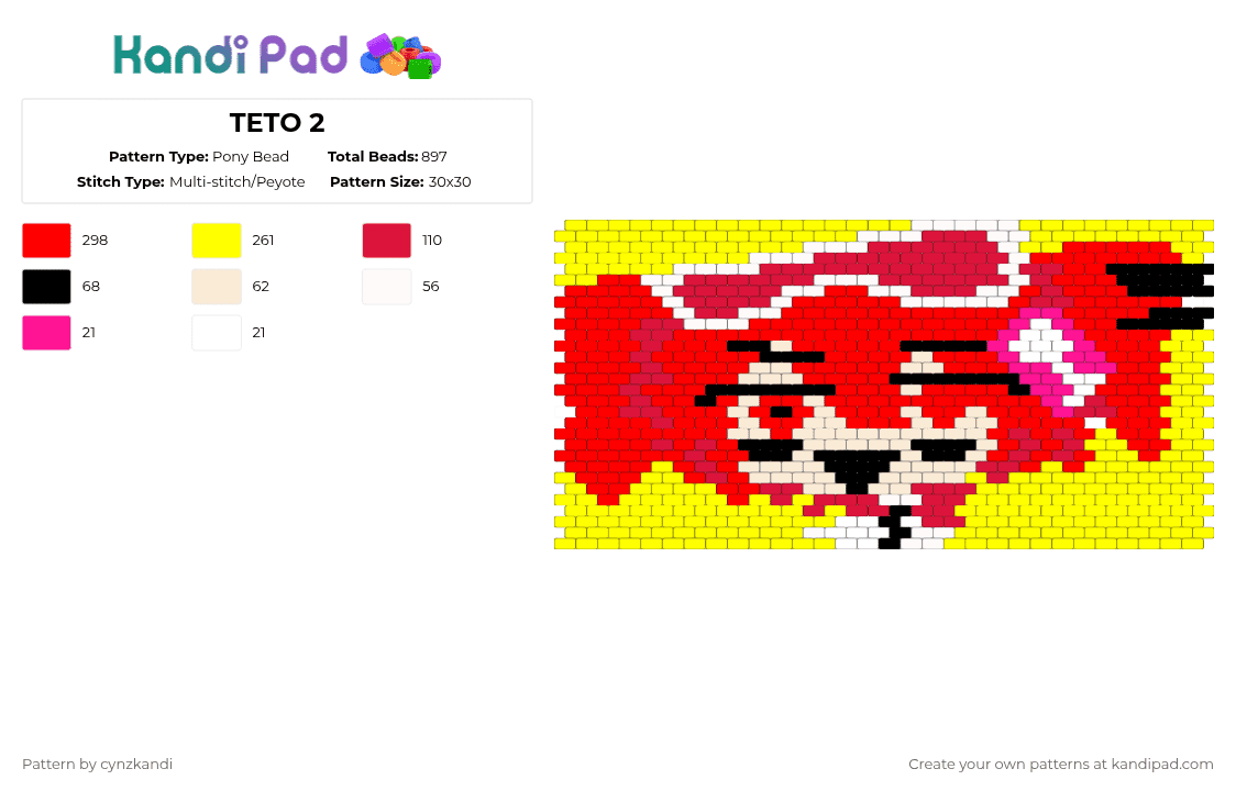 TETO 2 Pony Bead Pattern - Kandi Pad | Kandi Patterns, Fuse Bead ...