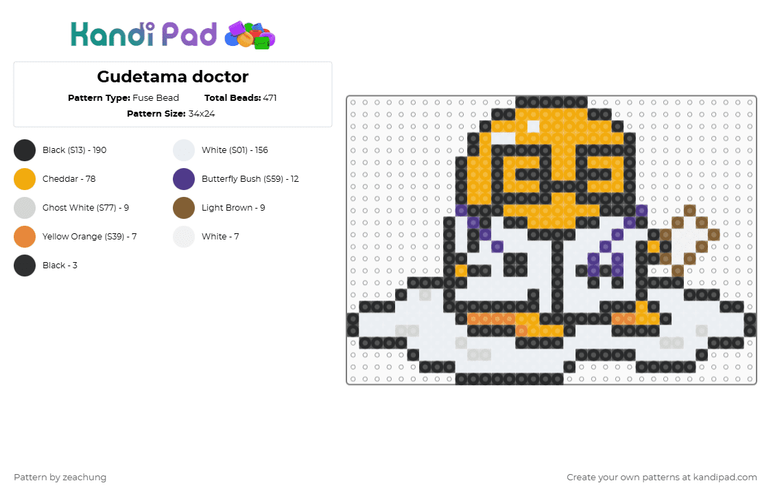 Gudetama doctor Fuse Bead Pattern - Kandi Pad | Kandi Patterns, Fuse ...