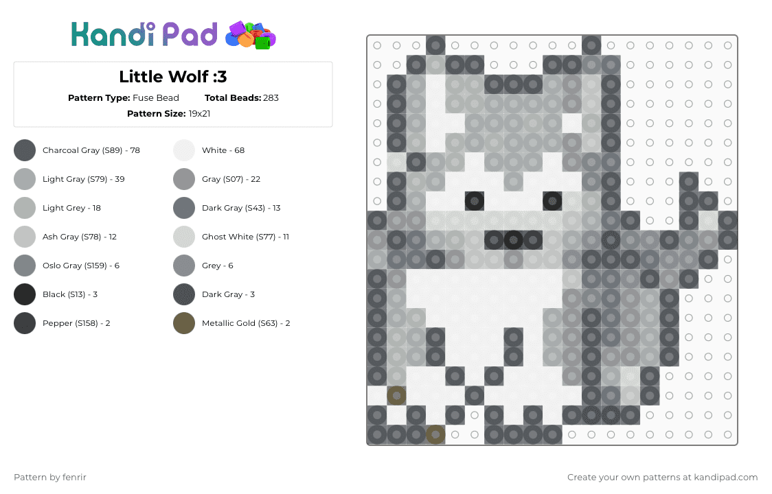 Little Wolf :3 Fuse Bead Pattern - Kandi Pad | Kandi Patterns, Fuse ...
