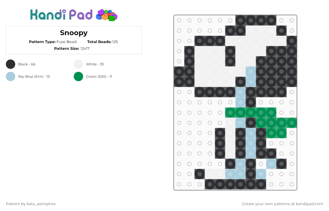 Snoopy Fuse Bead Pattern - Kandi Pad | Kandi Patterns, Fuse Bead ...