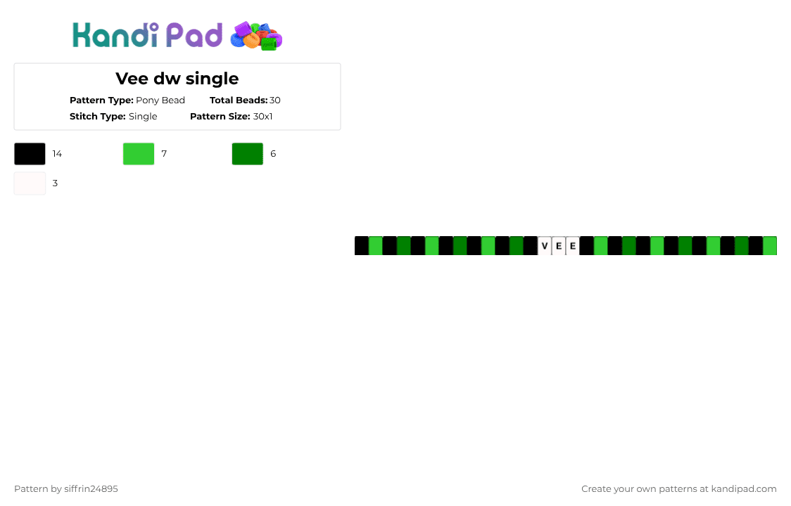 Vee dw single Pony Bead Pattern - Kandi Pad | Kandi Patterns, Fuse Bead ...