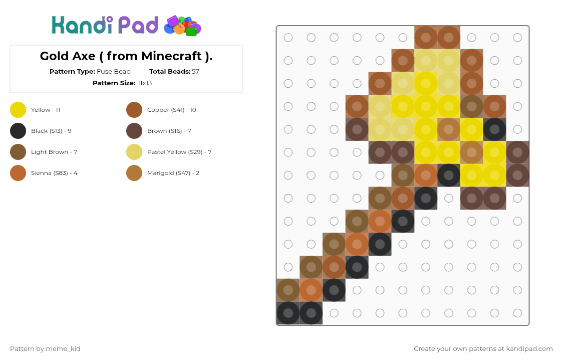 Gold Axe ( from Minecraft ). Fuse Bead Pattern - Kandi Pad | Kandi ...