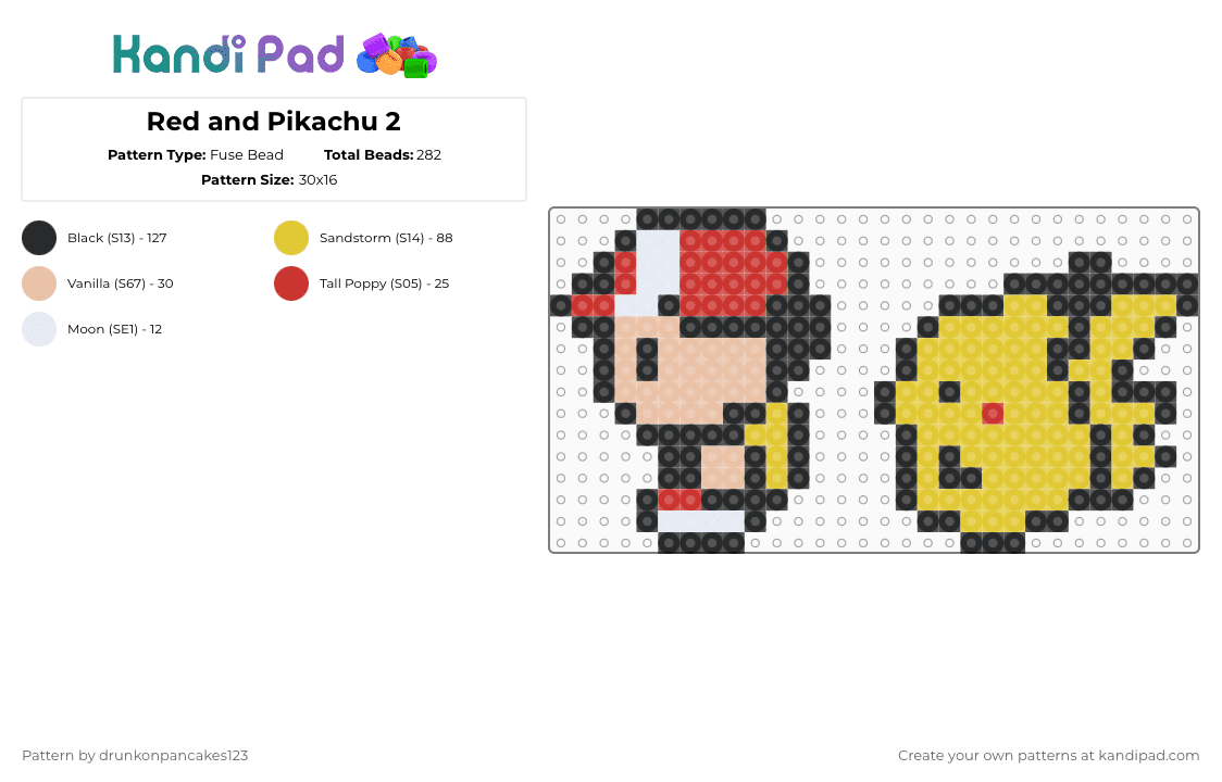 Red and Pikachu 2 Fuse Bead Pattern - Kandi Pad | Kandi Patterns, Fuse ...