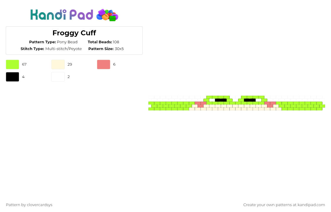 Froggy Cuff Pony Bead Pattern - Kandi Pad | Kandi Patterns, Fuse Bead ...