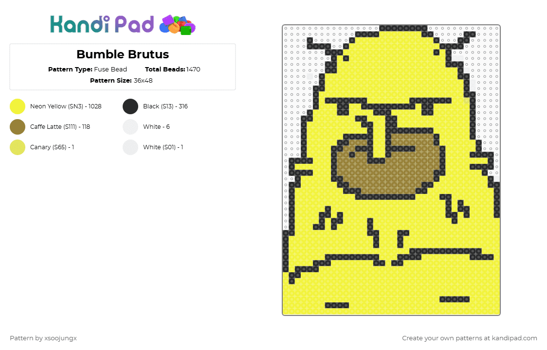 Bumble Brutus Fuse Bead Pattern - Kandi Pad | Kandi Patterns, Fuse Bead ...