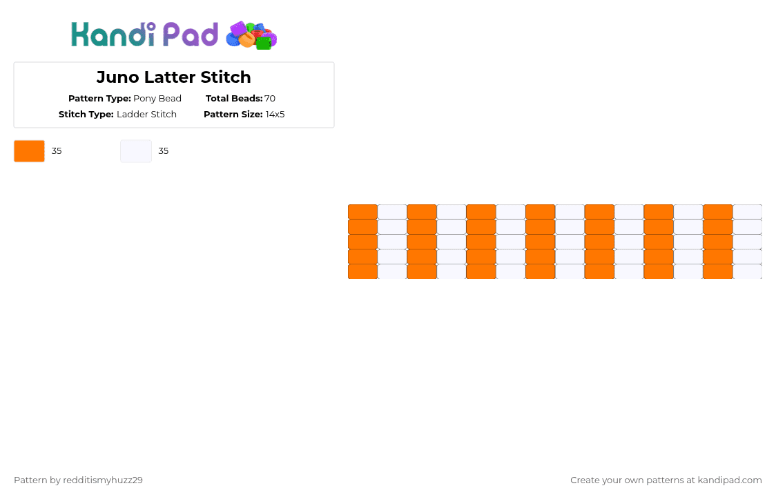 Juno Latter Stitch Pony Bead Pattern - Kandi Pad | Kandi Patterns, Fuse ...