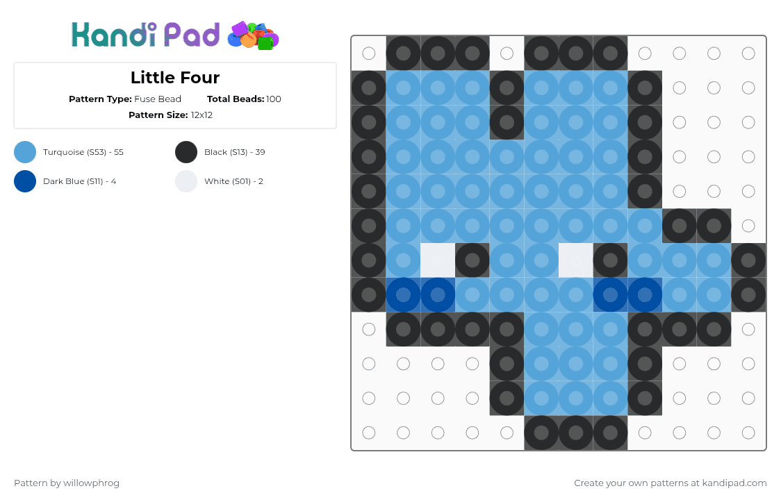 Little Four Fuse Bead Pattern - Kandi Pad | Kandi Patterns, Fuse Bead ...