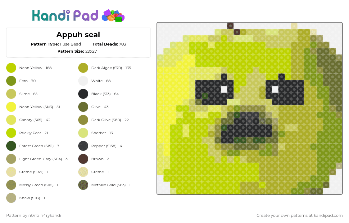 Appuh seal Fuse Bead Pattern - Kandi Pad | Kandi Patterns, Fuse Bead ...