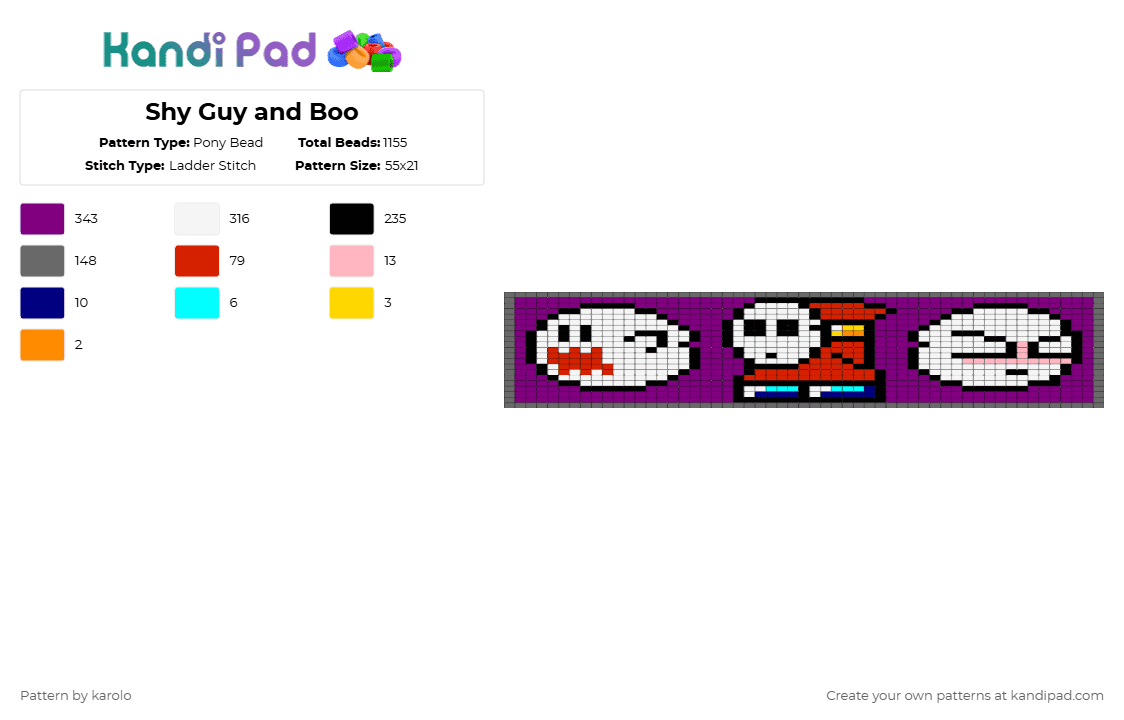 Shy Guy and Boo Pony Bead Pattern - Kandi Pad | Kandi Patterns, Fuse ...