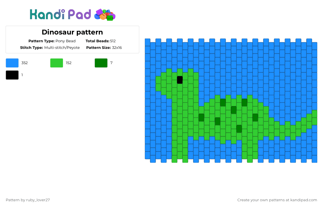 Dinosaur pattern Pony Bead Pattern - Kandi Pad | Kandi Patterns, Fuse ...
