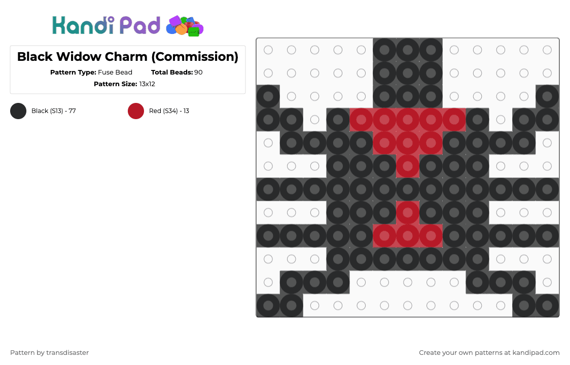 Black Widow Charm (Commission) Fuse Bead Pattern - Kandi Pad | Kandi ...